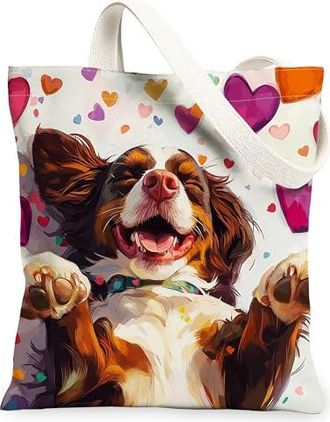 Generic Sac fourre-tout en toile motif &eacute;pagneul Springer pour faire du shopping, 33 x 38,1 cm, sac &agrave; bandouli&egrave;re r&eacute;utilisable pour la Saint-Valentin, sac d&eacute;pi