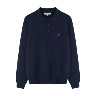 Maison Kitsun&eacute; Homme, Tops, Bleu, Taille: M Polo avec &Eacute;cusson T&ecirc;te de Renard Audacieuse