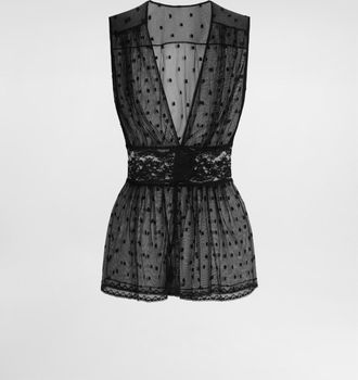 Dolce & Gabbana Polka Dots Mesh Top - Frau Blusen Und Tops Schwarz 36