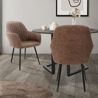 ML Design ML-Design 2er Set Esszimmerst&uuml;hle mit R&uuml;cken- und Armlehnen, Braun, K&uuml;chenst&uuml;hle mit PU-Kunstleder-Bezug, Polsterst&uuml;hle mit Metallbeinen, Ergonomische