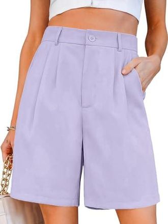 Minetom Bermuda pour Femme Short DÉté Jambe Large Short Court Décontracté avec Poches Fluide Droit Habillé Travail Au Bureau Short B Violet L