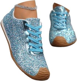 Minetom Baskets Brillantes Femme Chaussures De Course &Eacute;tincelantes Confortables Semelle &Eacute;paisse pour La Marche Tennis Jogging C Bleu 40 EU