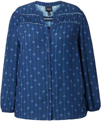 Ulla Popken Satinbluse Bluse Herzen A-Linie Tunika-Ausschnitt Langarm