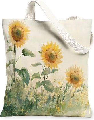 Generic Sac fourre-tout en toile motif tournesols printaniers 33 x 38 cm, sac d&eacute;picerie r&eacute;utilisable pour femme, peinture de voyage florale, d&eacute;coration cadeau