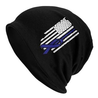 Generic Femme Homme Bonnet &Agrave; Revers Sensibilisation Au Cancer du C&ocirc;lon sous Le Drapeau Am&eacute;ricain Bonnet dhiver Doux Bonnets Tricot&eacute; Classique Bonnets De Ski p