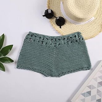 Generic Short Femme Crochet - Mini Short de Plage Sexy en Maille, Taille Basse et D&eacute;chir&eacute;, Confortable et Respirant pour l&Eacute;t&eacute;