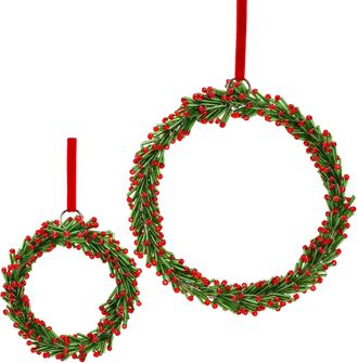 Matches 21 Weihnachtsanhänger Kreis Kranz, aus Glas in Grün & Rot - Christbaumschmuck Set für Weihnachtsbaum