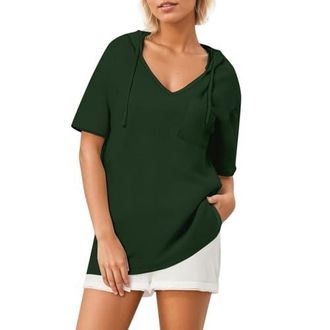 Generico Pull d&eacute;t&eacute; &agrave; manches longues pour femme avec capuche et col en V, B- vert, L