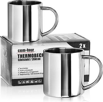Com-Four 2x tasses thermiques en acier inoxydable - 350 ml par tasse - tasse isolante &agrave; double paroi - tasse &agrave; caf&eacute; incassable - tasse &agrave; boire thermique - va a