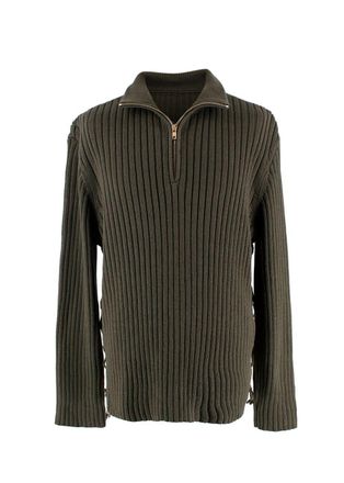 Dion Lee Khaki Ribbed Quarter Zip Jumper with Rope Detail Size M