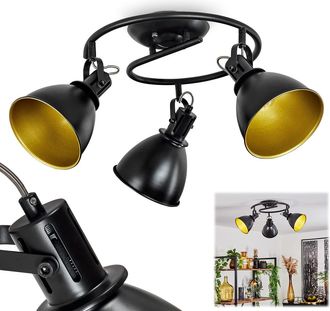 HOFSTEIN Deckenleuchte Koppom, spiralförmige Deckenlampe aus Metall in Schwarz/Gold, 3-flammig, m. verstellbaren Strahlern, 3 x E14-Fassung, Spot im Retro/Vint