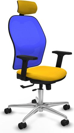 Piqueras y Crespo Ergonomischer Telearbeitsstuhl mit 2D-Armen, h&ouml;henverstellbare Lendenwirbelst&uuml;tze und h&ouml;henverstellbares Kopfteil, Blau/Gelb