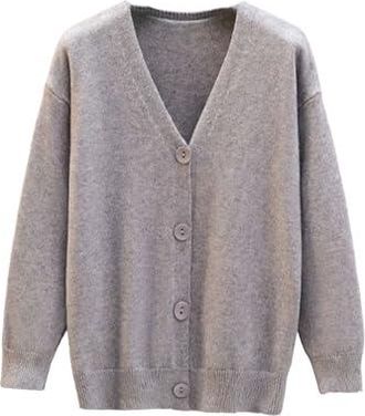 Generic Cardigan cor&eacute;en &agrave; col en V &agrave; manches longues pour femme &eacute;l&eacute;gant &agrave; simple boutonnage, gris, Taille Unique