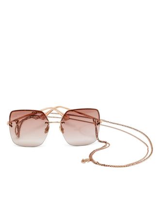 Jimmy Choo London Eckige Tavi/N/S DDB3X Sonnenbrille mit Kette - Rosa