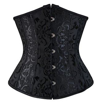 Grebrafan Corset Serre Taille Femme Baleine Acier et Broderie (EU(40-42) 2XL, Noir)