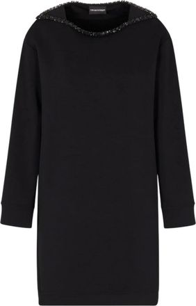 Emporio Armani Femme, Robes, Noir, Taille: 40 FR ASV Robe en jersey double avec d&eacute;tail de strass