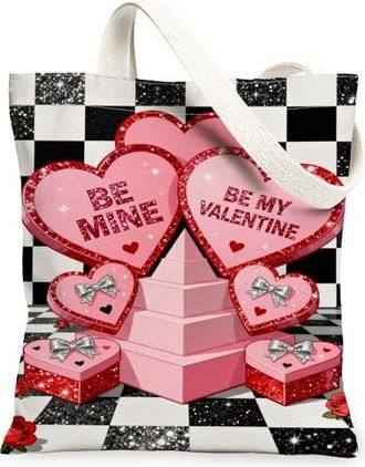 Generic Sacs fourre-tout en toile pour la Saint-Valentin, motif amour romantique, sacs d&eacute;picerie r&eacute;utilisables, l&eacute;gers et lavables avec bandouli&egrave;re Ca, p&ecirc;che,