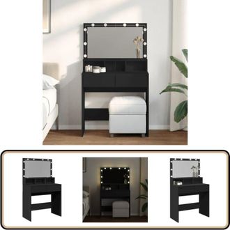 vidaXL Coiffeuse avec led noir 80x41x134,5 cm - Coiffeuse - Meuble De Salle De Bain - Vanity - Table De Maquillage - Miroir