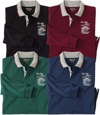 Atlasformen Lot de 4 Polos Manches Longues Homme - 100% Coton - Bordeaux, Marine, Vert, Noir - Disponible en Grandes Tailles du M au 5XL
