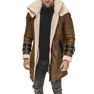 Generic IQYU Trenchcoat Herren Lang Wildlederjacke Herren Braun Lammfell Fleecemantel Winter M&auml;Nner Lederjacke Mit Fell Pelzmantel Herren Armee Jacken Herren 