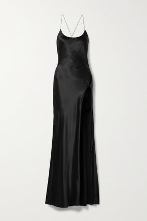 Michael Lo Sordo Robe Aus Seidensatin Mit Kristallen - Schwarz