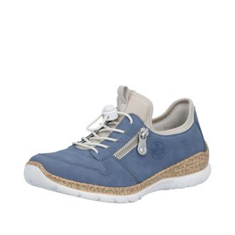 Rieker Slip-On Sneaker RIEKER, Damen, Gr. 38, blau (jeansblau, creme), Lederimitat, Textil, unifarben mit Farbeinsatz, Schuhe Sneaker, Freizeitschuh, Halbsch