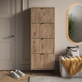 Vicco Schuhkipper Eliza, Viking Oak, 60 x 168 cm mit 4 Klappschubladen, Vicco