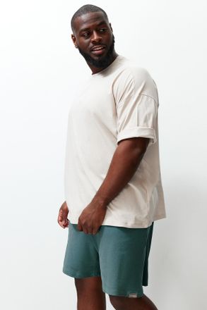 Trendyol MAN Herren Grau Einfarbig Kurz Oversize Gro&szlig;e Gr&ouml;&szlig;en T-Shirts
