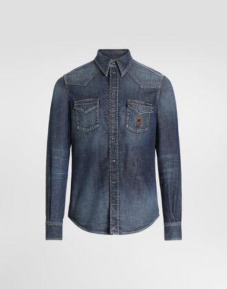 Dolce & Gabbana Gold Shirt In Denim With Patch - Mann Jeans Blau 41