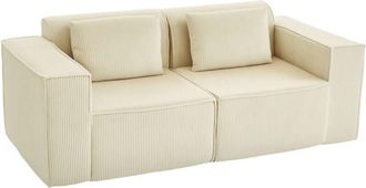 HOMCOM Canap&eacute; 3 places - HOMCOM - assise rembourr&eacute;e, larges accoudoirs, 2 coussins - pas de montage - velours c&ocirc;tel&eacute; - 202x90x76cm - beige