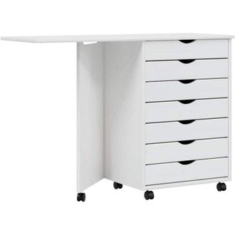 vidaXL Vidaxl - Rollschrank mit Schreibtisch moss Wei&szlig; Massivholz Kiefer