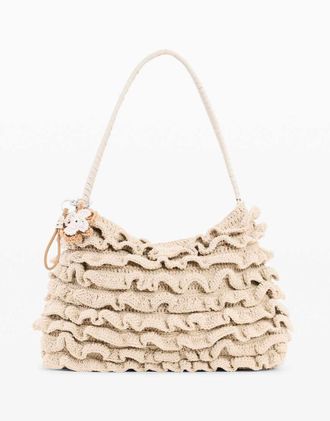 Desigual Grand sac au crochet avec fleurs - Beige-Neutral