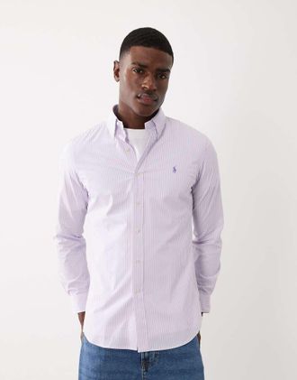 Polo Ralph Lauren Chemise ray&eacute;e &agrave; logo embl&eacute;matique - Violet clair