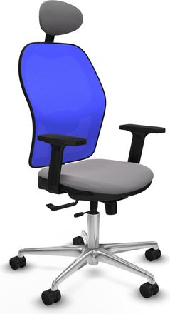 Piqueras y Crespo Jorquera 24-Stunden-B&uuml;rostuhl mit 2D-Armen, h&ouml;henverstellbare Lendenwirbelst&uuml;tze und festes Kopfteil, ausgestattet mit Syncro/Traslack. Blau/Grau