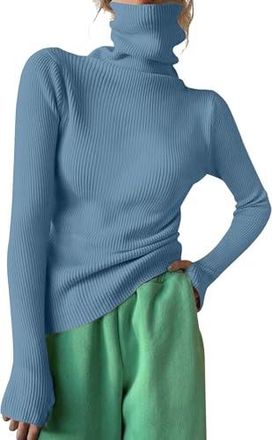 Generic Col roul&eacute; femmes manches longues - pull col roul&eacute; femmes coton : stretch sous pull pull doux confortable d&eacute;bardeur pull uni sweatshirt grandes tailles