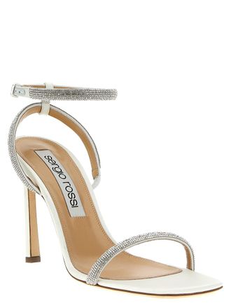 Sergio Rossi Womens Rhinestone-Embellished Goatskin Heels White Goat Leather