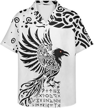 Keephen Viking Chemise Hawaiienne Femmes Hommes Viking Tatouage Impression 3D Chemise &agrave; Boutons Casual &Eacute;t&eacute; Chemisier Col &agrave; Revers Chemises