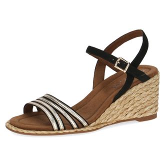 Caprice Damen Sandalen mit Keilabsatz mit verstellbarem Riemchen Sommer, Schwarz (Black/Gold), 37 EU