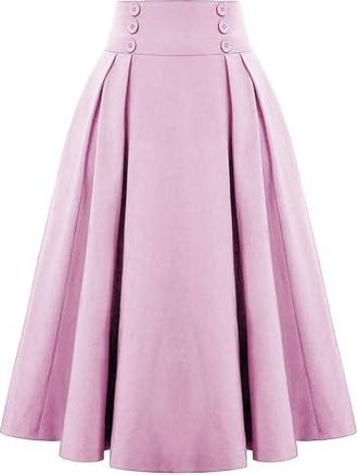 Onsoyours Jupes Femme Élégant Taille Élastique Trompette A-Ligne Midi Jupe Plissée Carreaux Skirt A Rose XXL