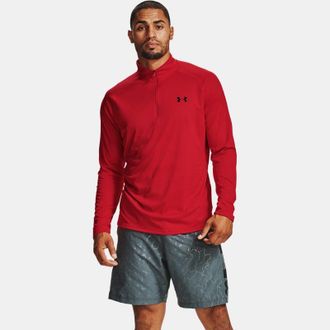 Under Armour Tech Langarm-Oberteil mit.5-Zip für Herren Rot / Schwarz XXL