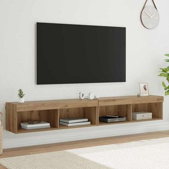 vidaXL vidaXL Ensemble meuble TV avec LED Ch&ecirc;ne artisanal Bois ding&eacute;nierie