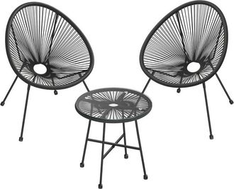 Songmics Songmics - Salon de jardin ext&eacute;rieur, Ensemble de 3 meubles acapulco, 2 chaises, 1 table verre tremp&eacute; - Noir GGF013B02