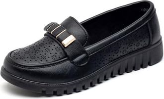Generic Mocassins compensés à semelle souple à enfiler pour femme - Bout rond - Légers et respirants - Confortables - Chaussures de marche décontractées, Noir