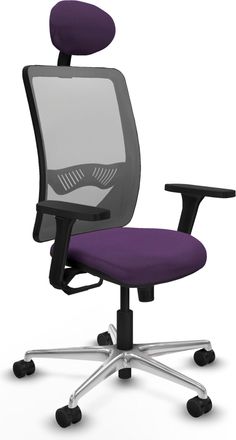 Piqueras y Crespo Arbeitsstuhl Zulema mit 3D-Armen, h&ouml;henverstellbarer Lendenwirbelst&uuml;tze und festem Kopfteil, ausgestattet mit 3 Positionen und Schneidschaum, Grau/Vio