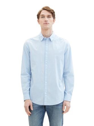 Tom Tailor Herren Regular Fit Basic Hemd mit Streifen, 35191 - Washed Out Middle Blue Stripe, XXL