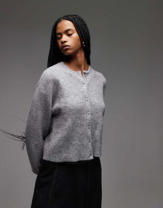 & Other Stories Strickjacke aus Alpaka und Wolle in Grau mit Knopfleiste vorne