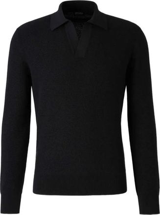 Ermenegildo Zegna Homme, Pulls, Noir, Taille: L Jacquard Cashmere Polo Sweater