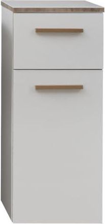 PELIPAL Badezimmerschrank Quickset 931 in Weiß Glanz / Kante Riviera Eiche, 30 cm breit | Unterschrank mit 1 Tür, 1 Schubkasten und 1 Einlegeboden