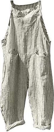 Minetom Salopette en Lin Coton Femme Chic Jumpsuit Rétro Rayures Sans Manches Combinaisons avec Poches Harem Sarouel Pantalon Vert FR 40