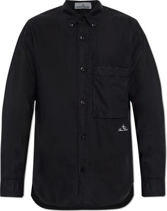 Stone Island Homme, Chemises, Noir, Taille: 2XL Chemise avec Logo Brod&eacute;